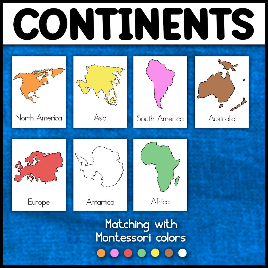 Continents Flashcards | Montessori Continents 3-PART Cards - Etsy