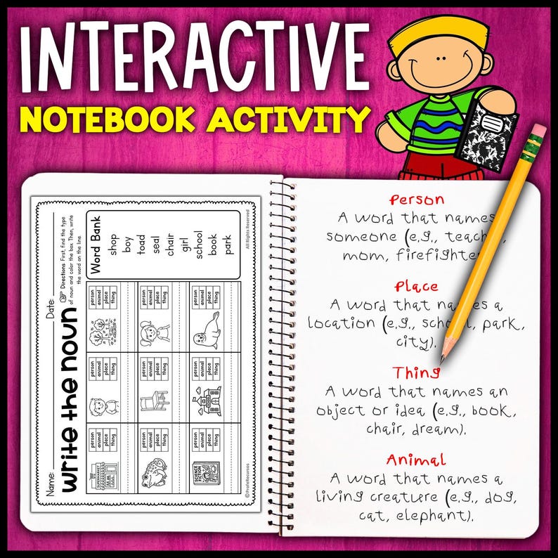 Writing Nouns Worksheets | Grammar Centers for Prek, 1st Grade, 2nd ...