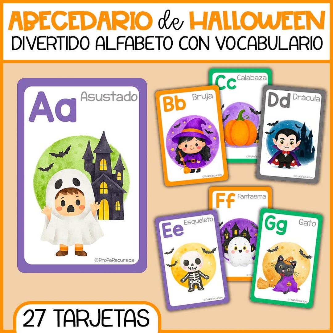 Spanish Halloween Alphabet Flashcards | Halloween Vocabulary Cards ...