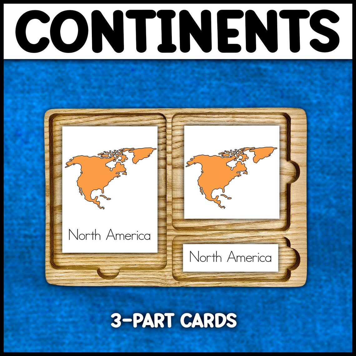 Continents Flashcards | Montessori Continents 3-PART Cards - Etsy