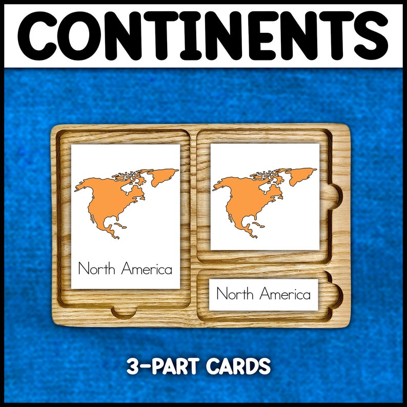 Continents Flashcards | Montessori Continents 3-PART Cards - Etsy