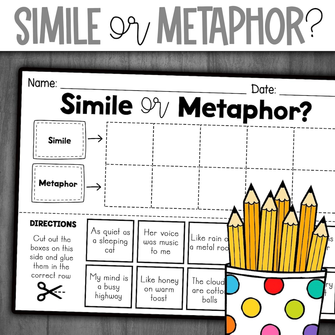 Simile and Metaphor Sorting Activity | Simile and Metaphor Worksheets ...