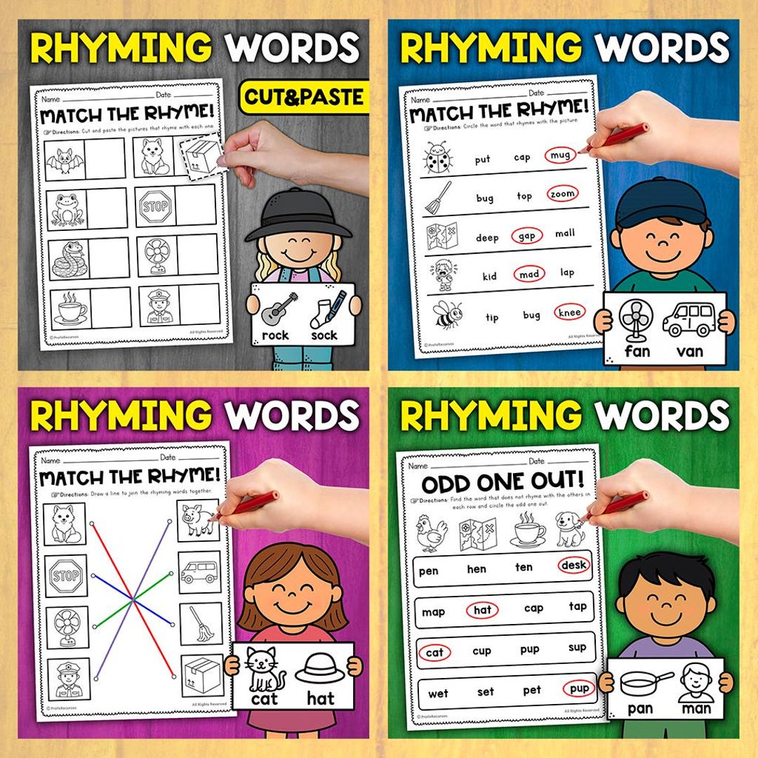 Rhyming Words Activity Bundle | Rhyming Words Centers - Etsy