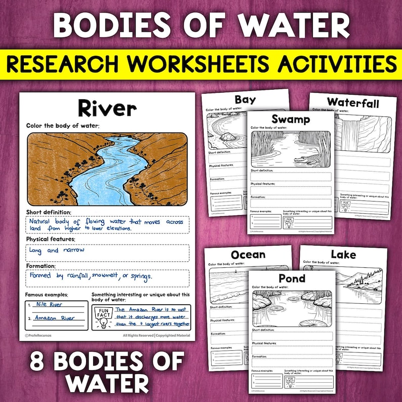 Landforms and Bodies of Water Activity Bundle | Types of Landforms - Etsy