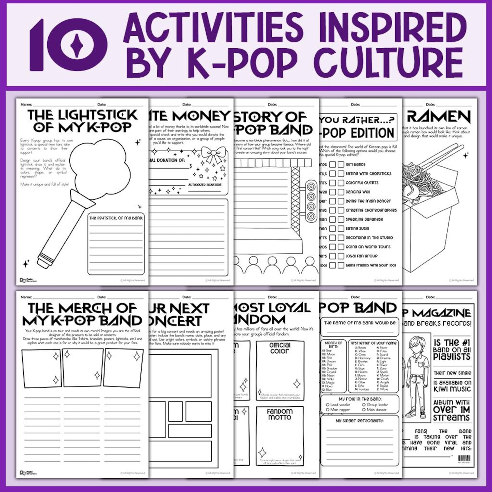 K-pop Activity Pack K Pop Demon Hunters Movie Inspired Creative Writing ...