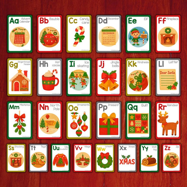 Christmas Alphabet Flashcards | A to Z Vocabulary Cards for Kids ...
