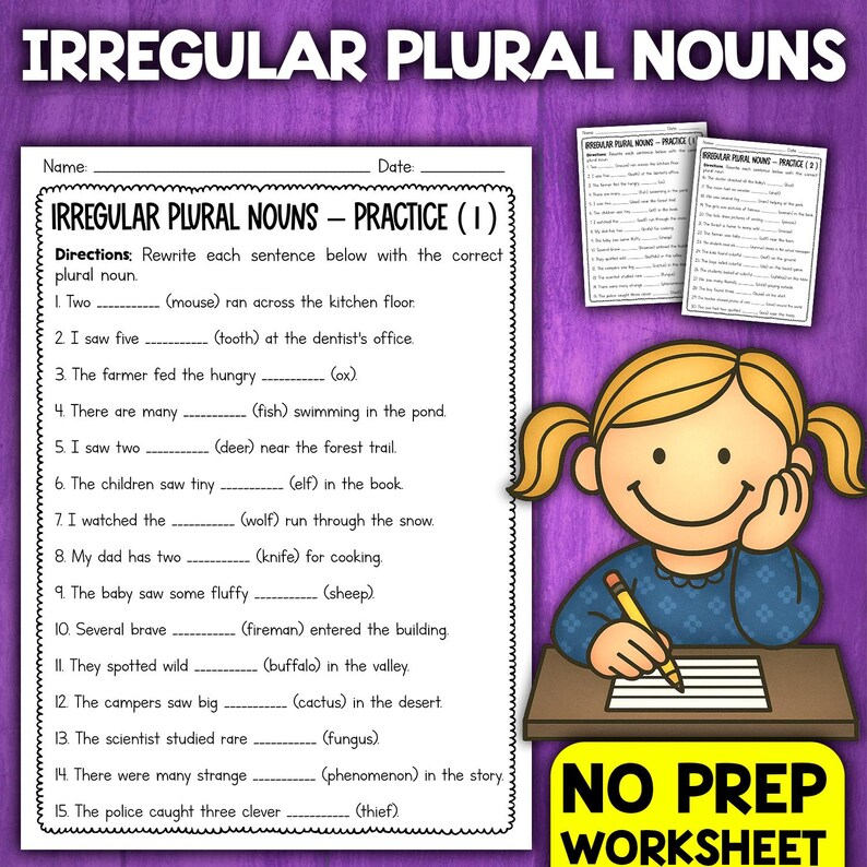 Irregular Plural Nouns Worksheet Activity | Irregular Plural Nouns ...