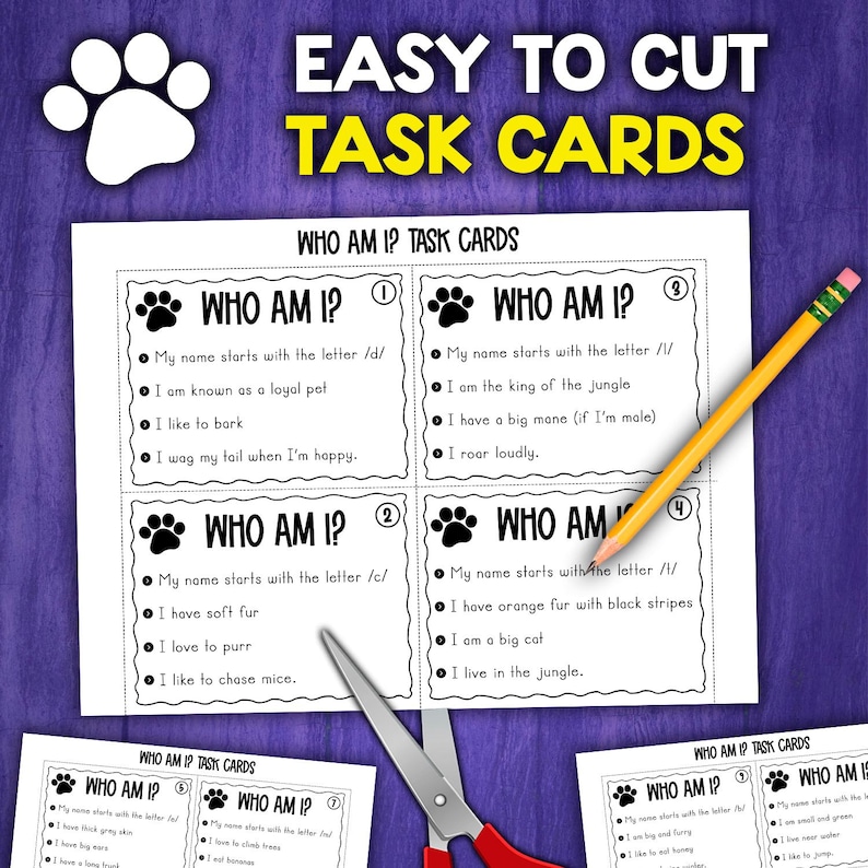 Who Am I Activity | Animals Version | Animal Guessing Task Cards Game ...