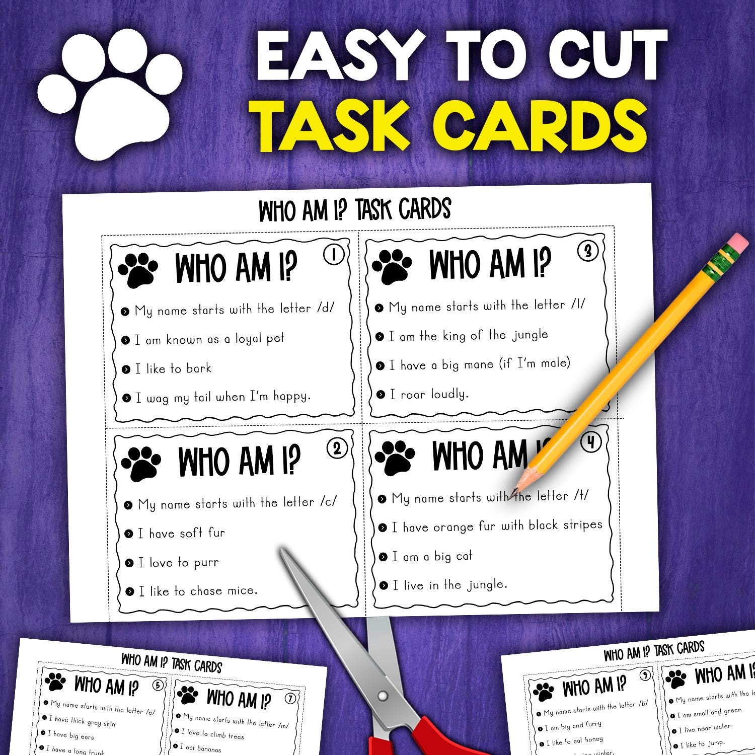 Who Am I Activity | Animals Version | Animal Guessing Task Cards Game ...