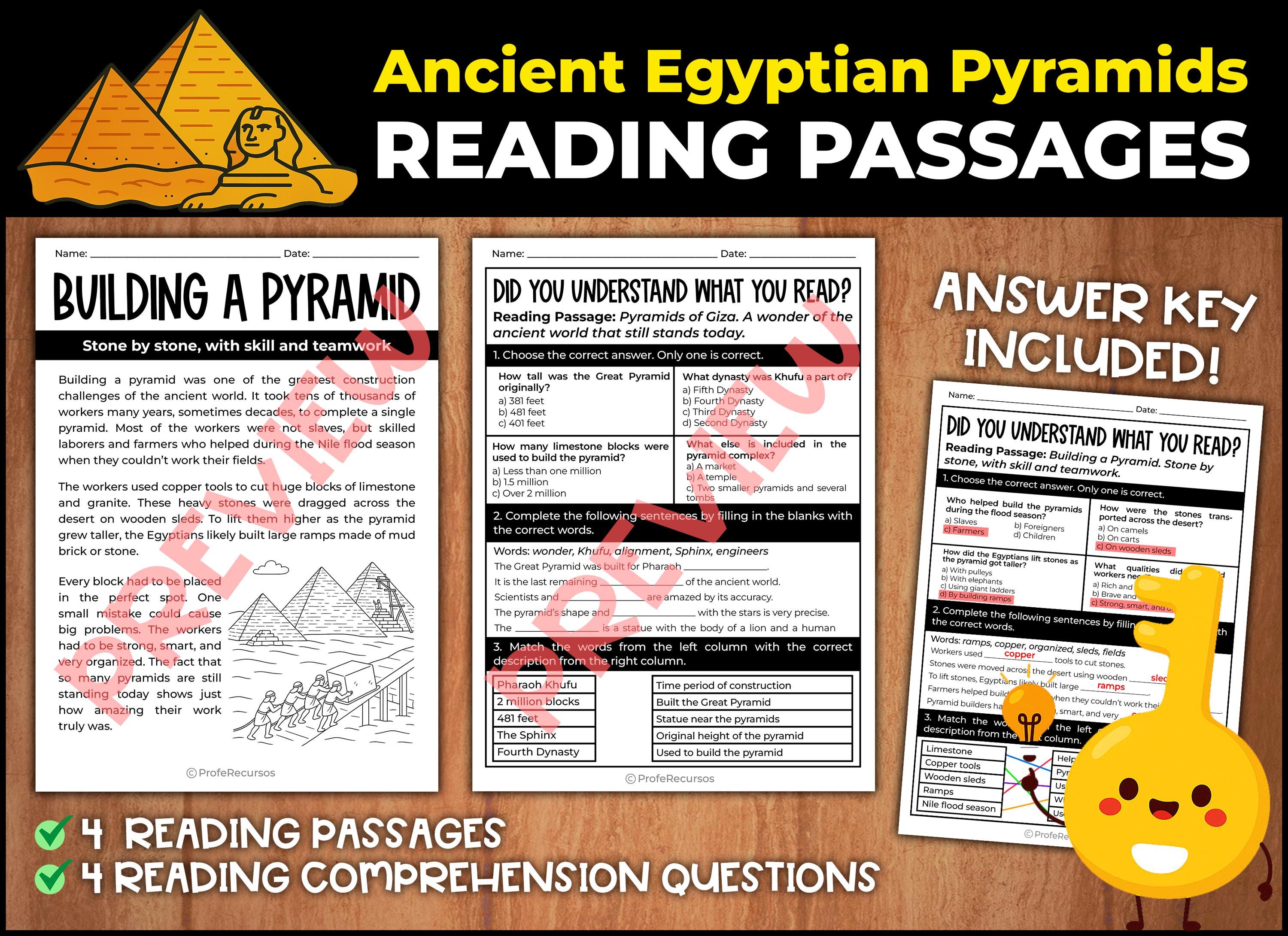 Ancient Egypt Reading Passages and Comprehension Activities | Pyramid ...