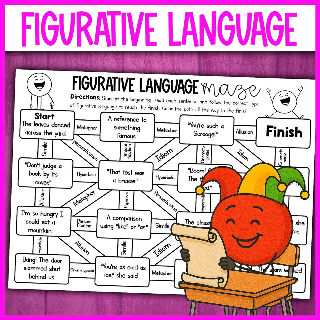 Figurative Language Worksheet Maze | Review Activity | Figures of ...