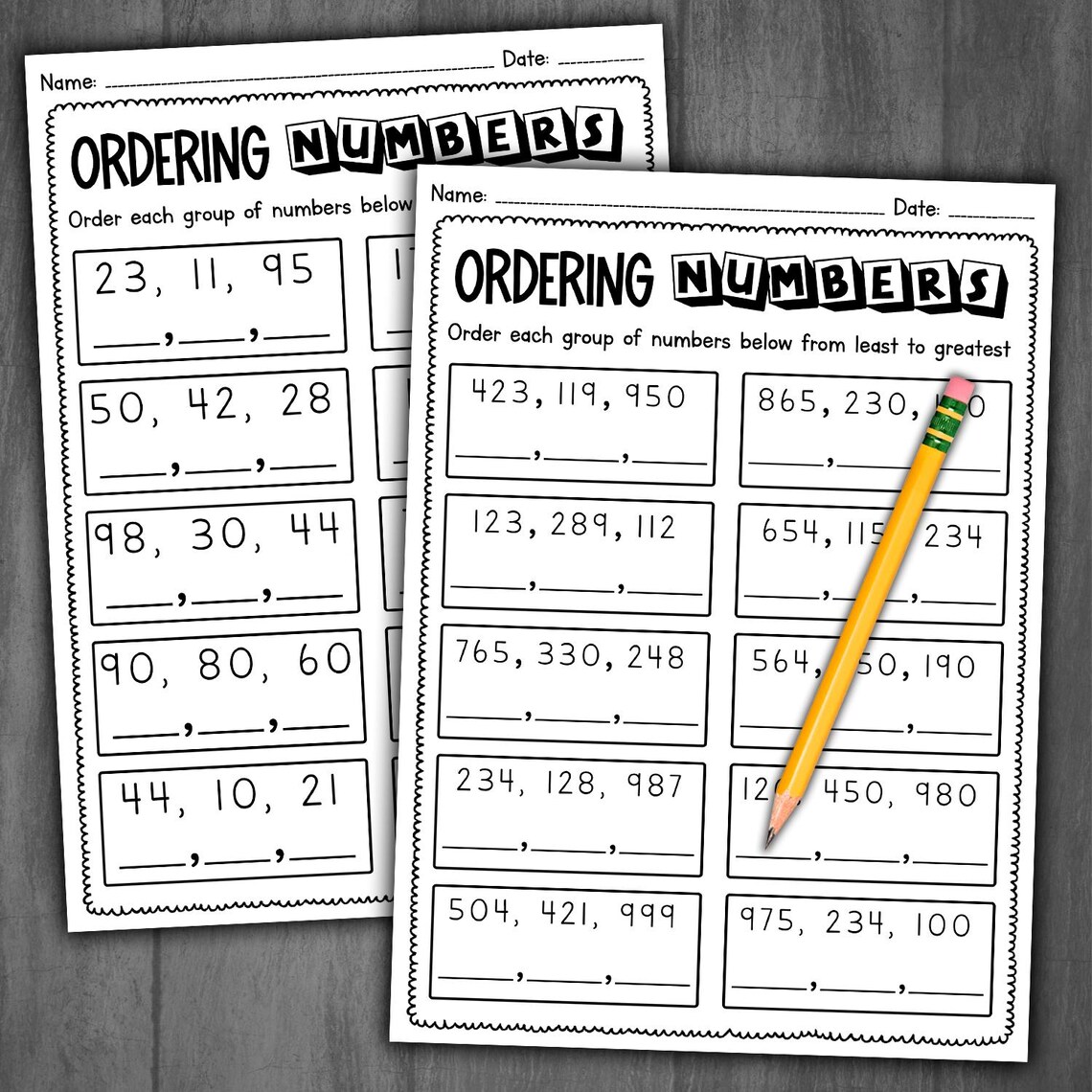 Ordering Numbers Worksheets | 1, 2, 3, 4, and 5 DIGITS | Greatest to ...