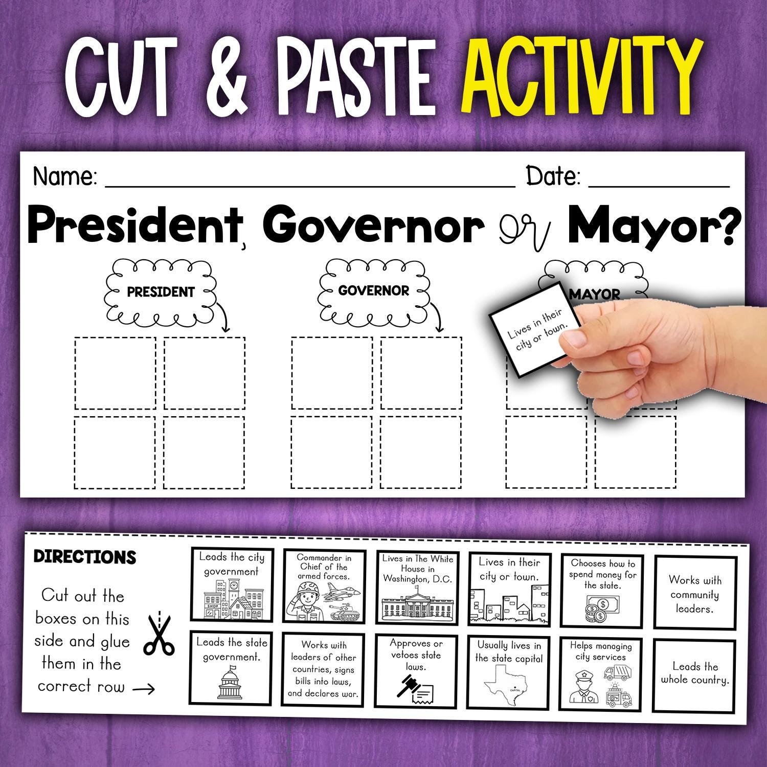 Levels of Government Sorting Activity | President Governor Mayor Roles ...