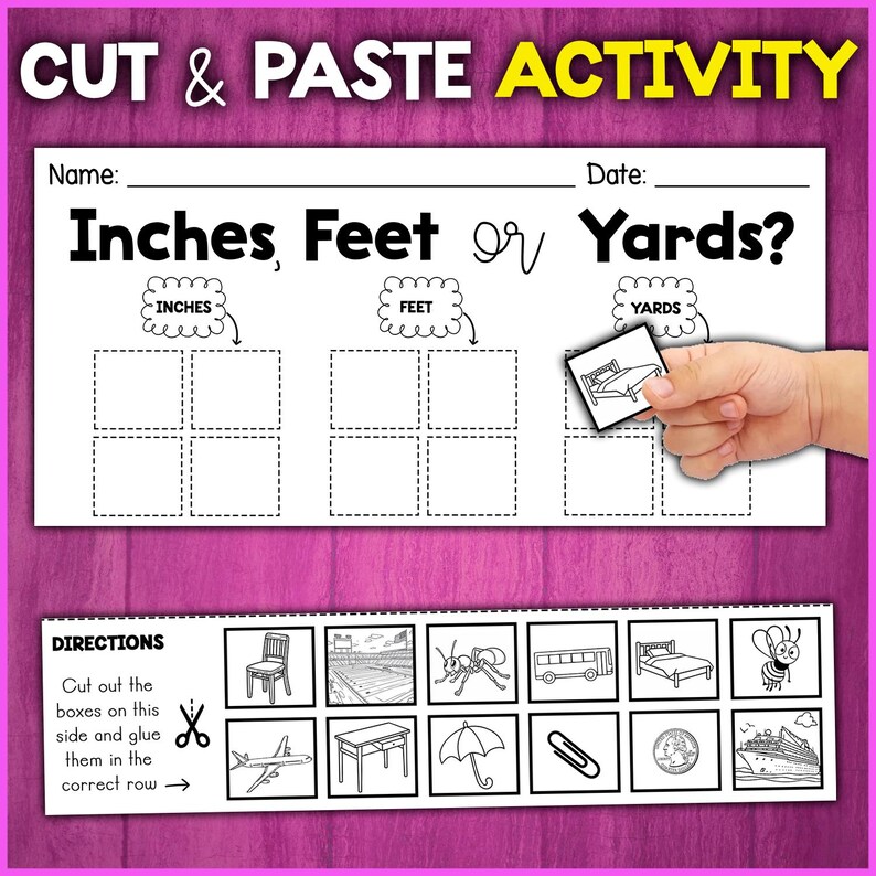Inches, Feet or Yards? Sorting Activity | Measurement Length Worksheet ...