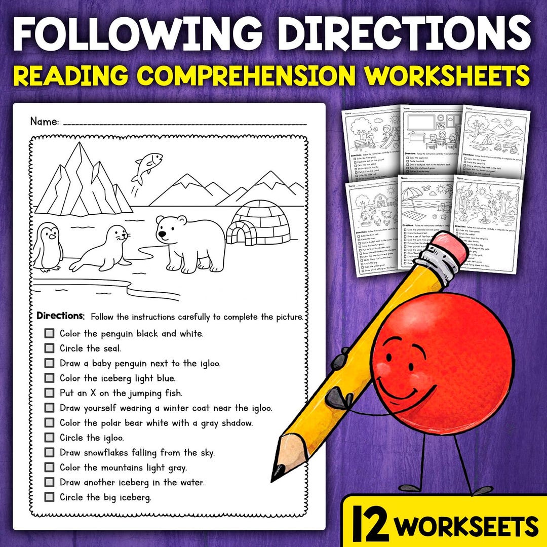 Following Directions Coloring Pages Activity Worksheets | Speech ...