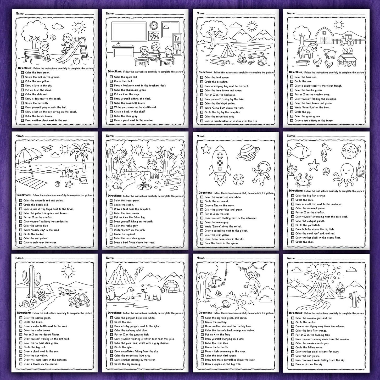 Following Directions Coloring Pages Activity Worksheets | Speech ...