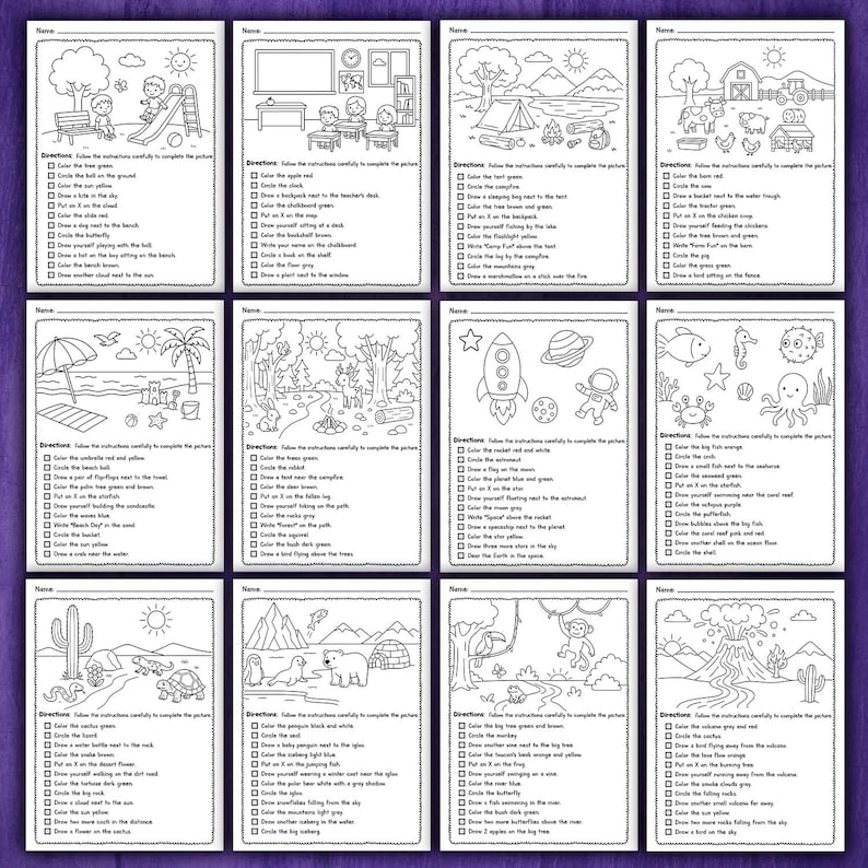 Following Directions Coloring Pages Activity Worksheets | Speech ...