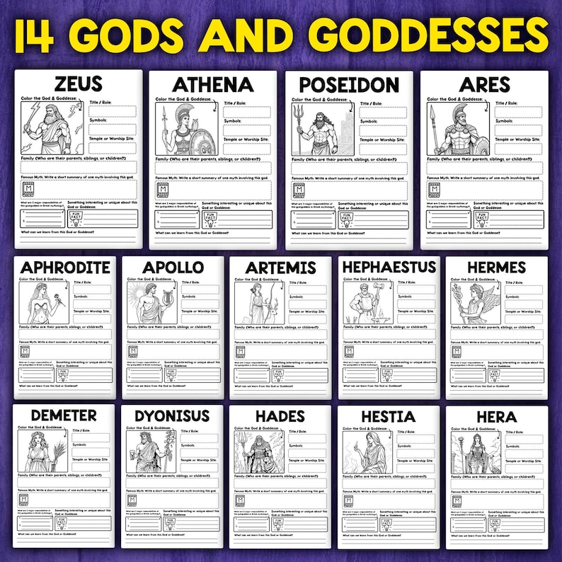 Greek Gods & Goddesses Activity Worksheets | Greek Mythology Project ...