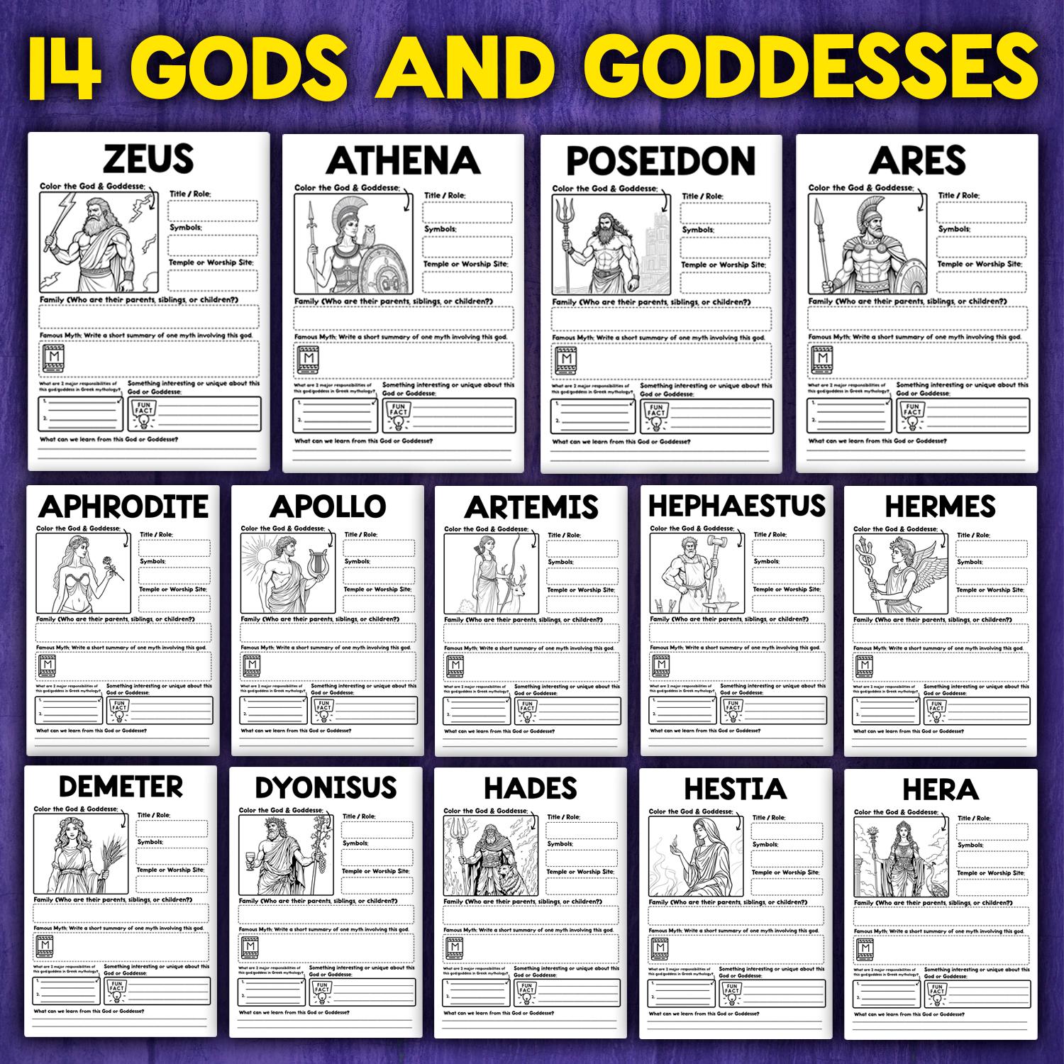 Greek Gods & Goddesses Activity Worksheets | Greek Mythology Project ...