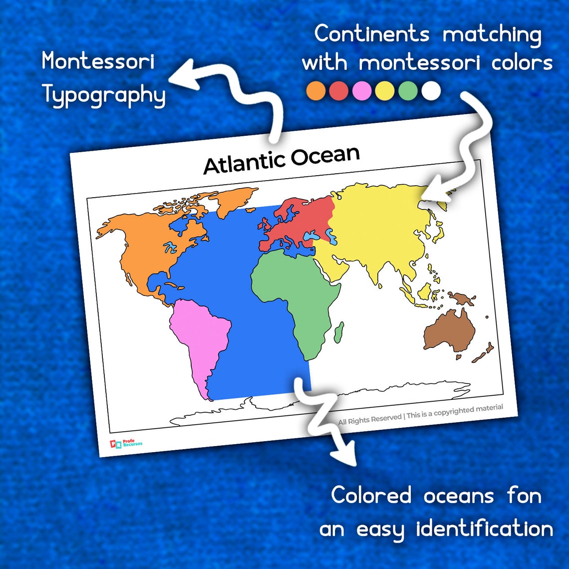 Oceans of the World Oceans Montessori 3-part Cards 5 Oceans Flashcards ...