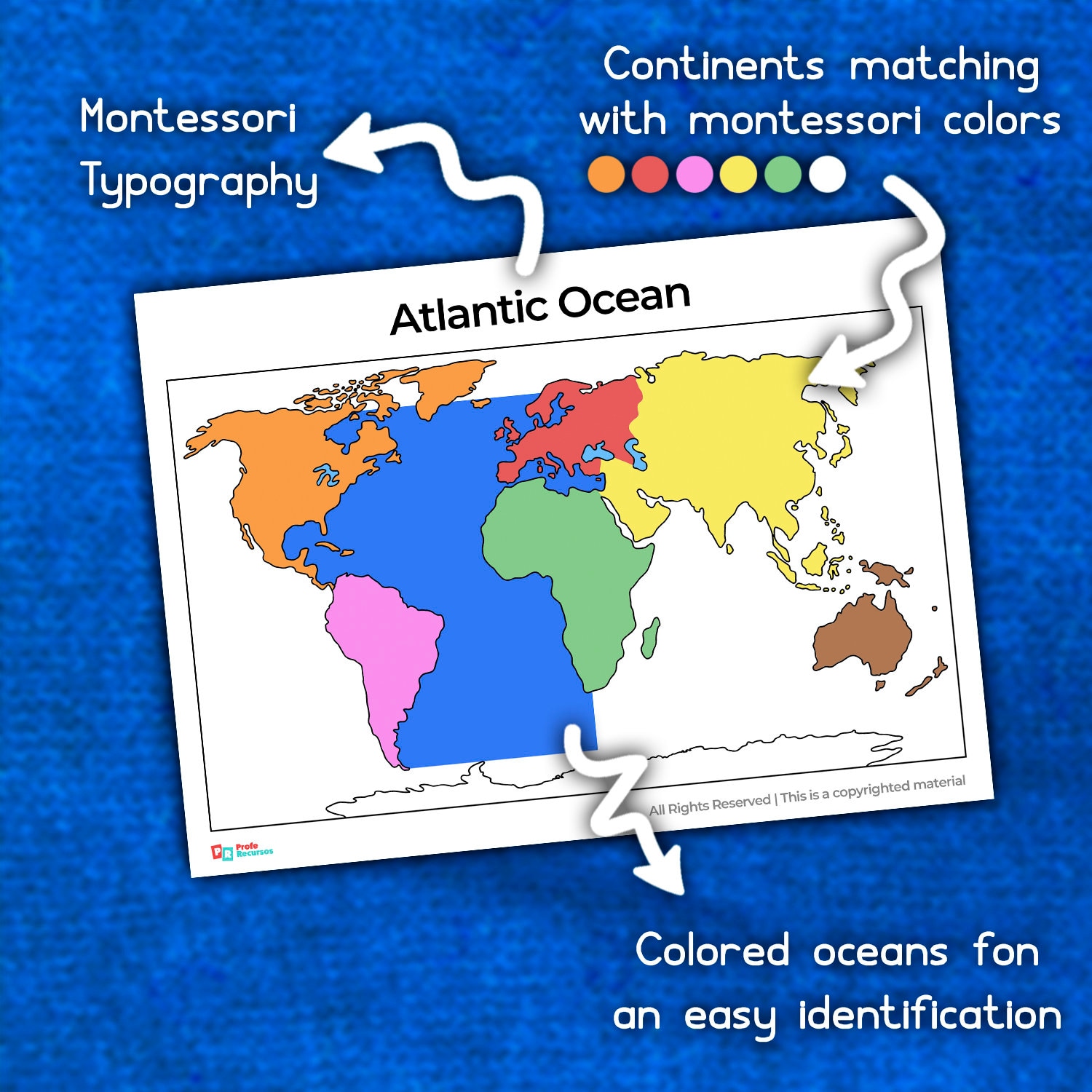 Oceans of the World Oceans Montessori 3-part Cards 5 Oceans Flashcards ...