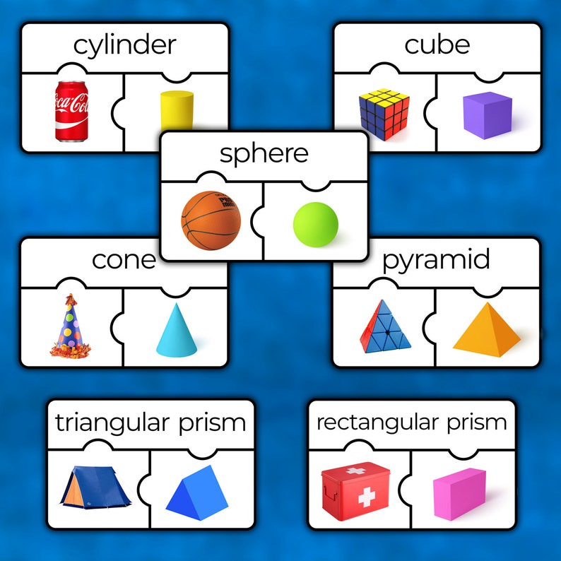 3D Shapes 3-part Puzzle | Geometric Solids 3D Shapes Puzzle Game ...