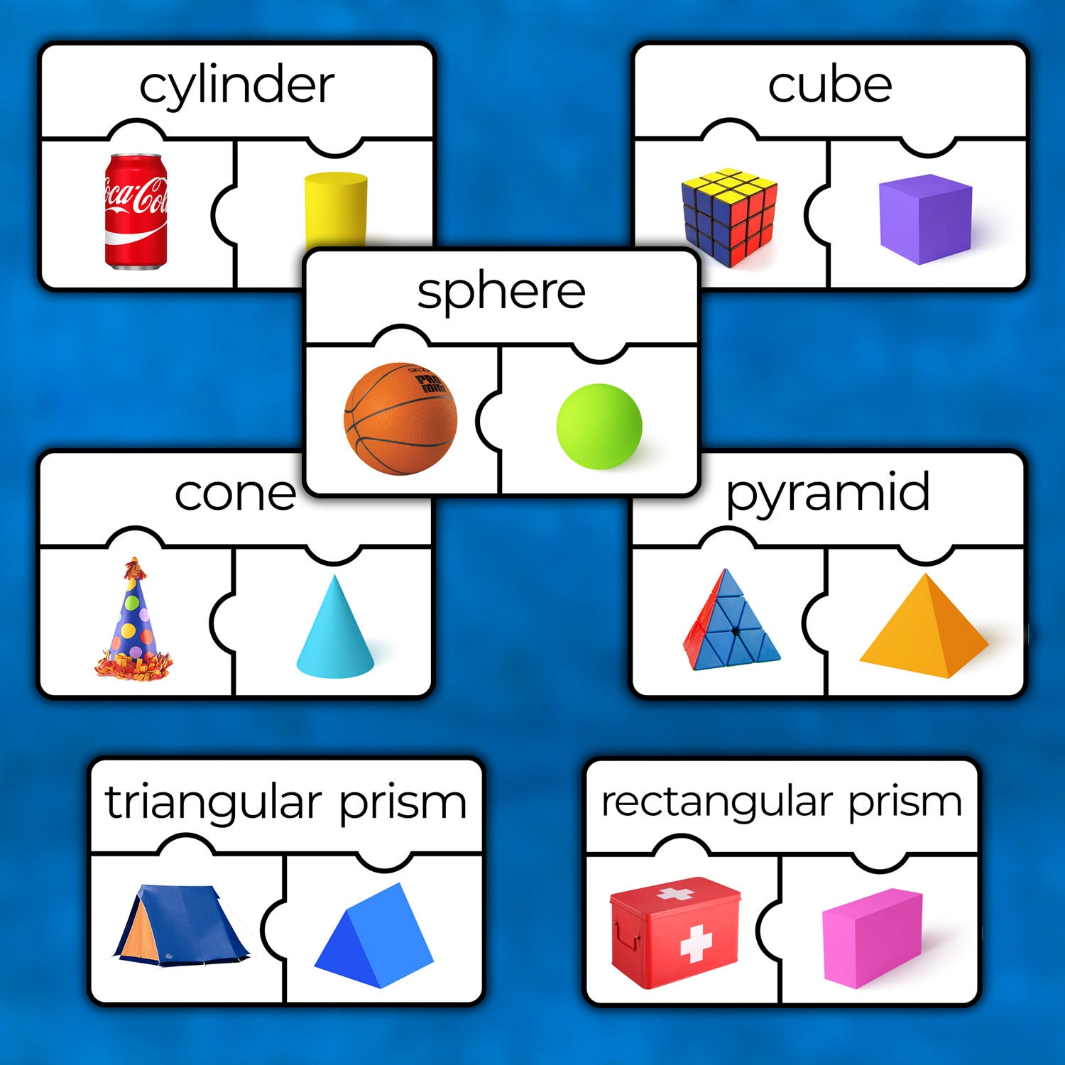 3D Shapes 3-part Puzzle | Geometric Solids 3D Shapes Puzzle Game ...