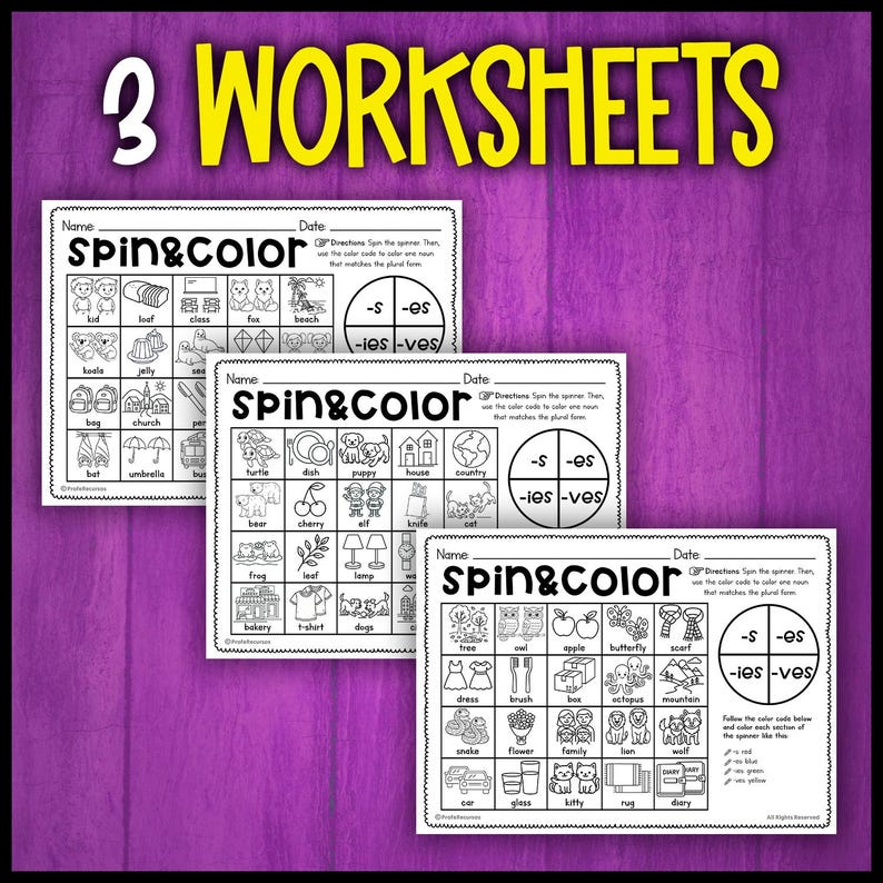 Singular and Plural Nouns Activity | Plural Nouns Worksheet | Spin and ...