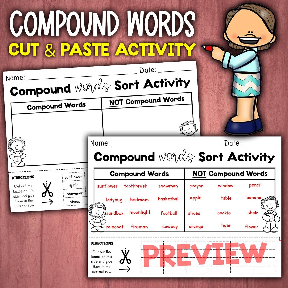 Compound Words Sorting Activity | Cut and Paste Worksheet for 2nd 3rd ...
