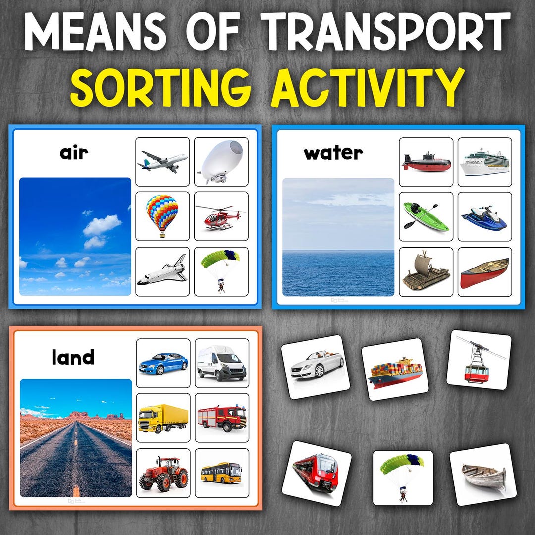 Means of Transport Sorting Activity | Sorting Vehicles by Water, Land ...