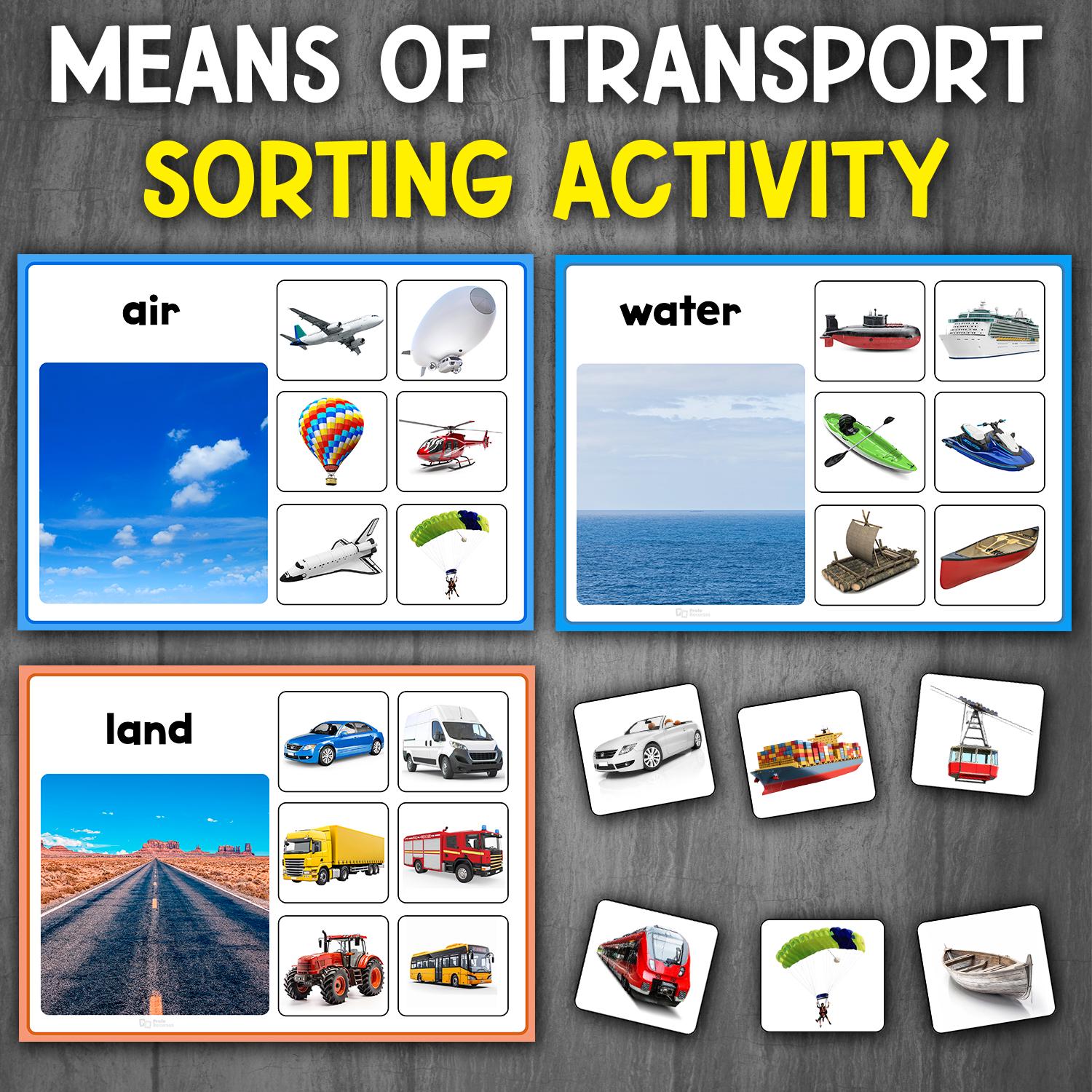 Means of Transport Sorting Activity | Sorting Vehicles by Water, Land ...