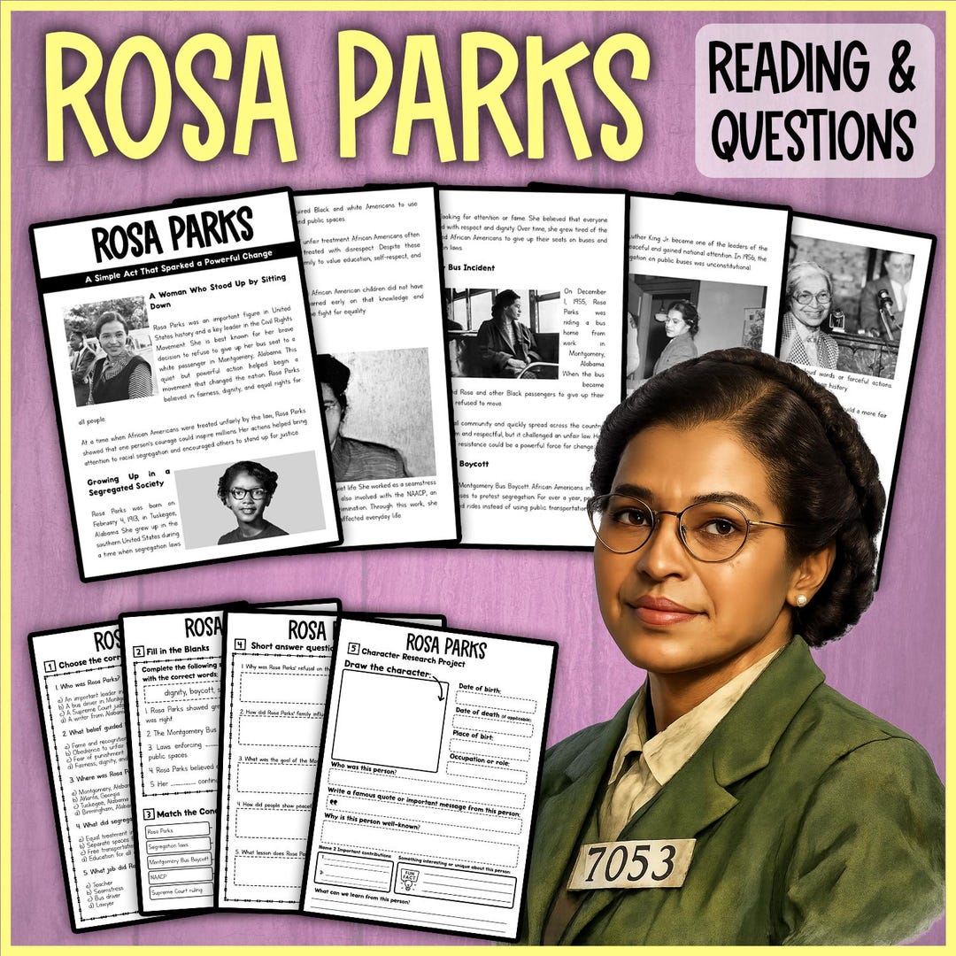 ROSA PARKS Reading Comprehension + Worksheets | Black History Month ...