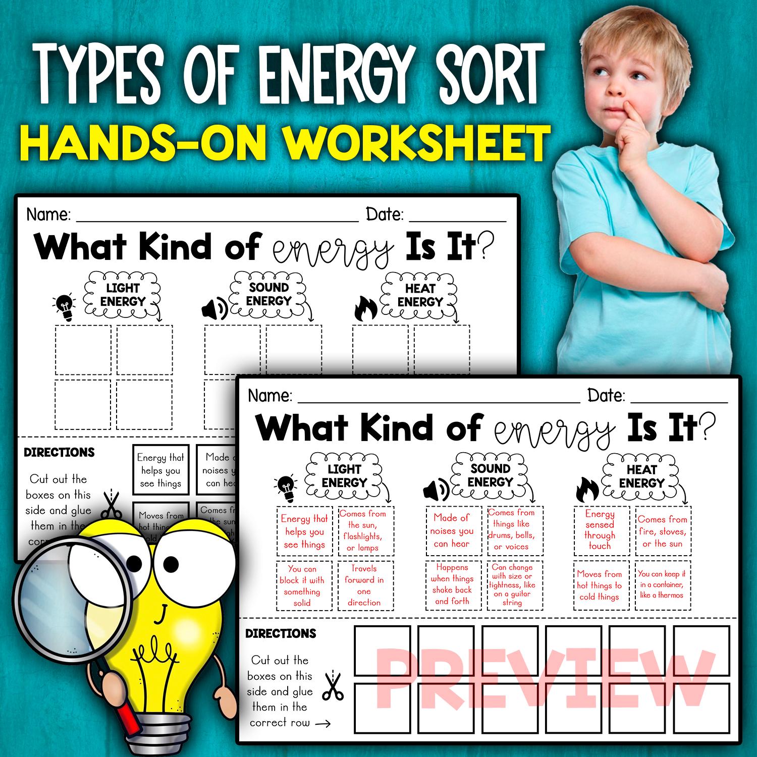 Types of Energy Sorting Activity | Light, Heat, or Sound Energy Sort ...