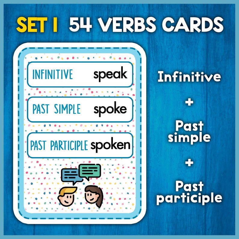 Irregular Verbs Cards SET 1 | Infinitive + Past Simple + Past ...