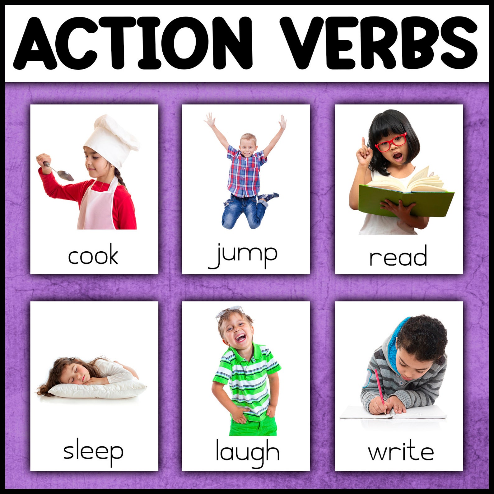 Action Verbs Flashcards for Autism | Speech Therapy ESL Vocabulary Real ...