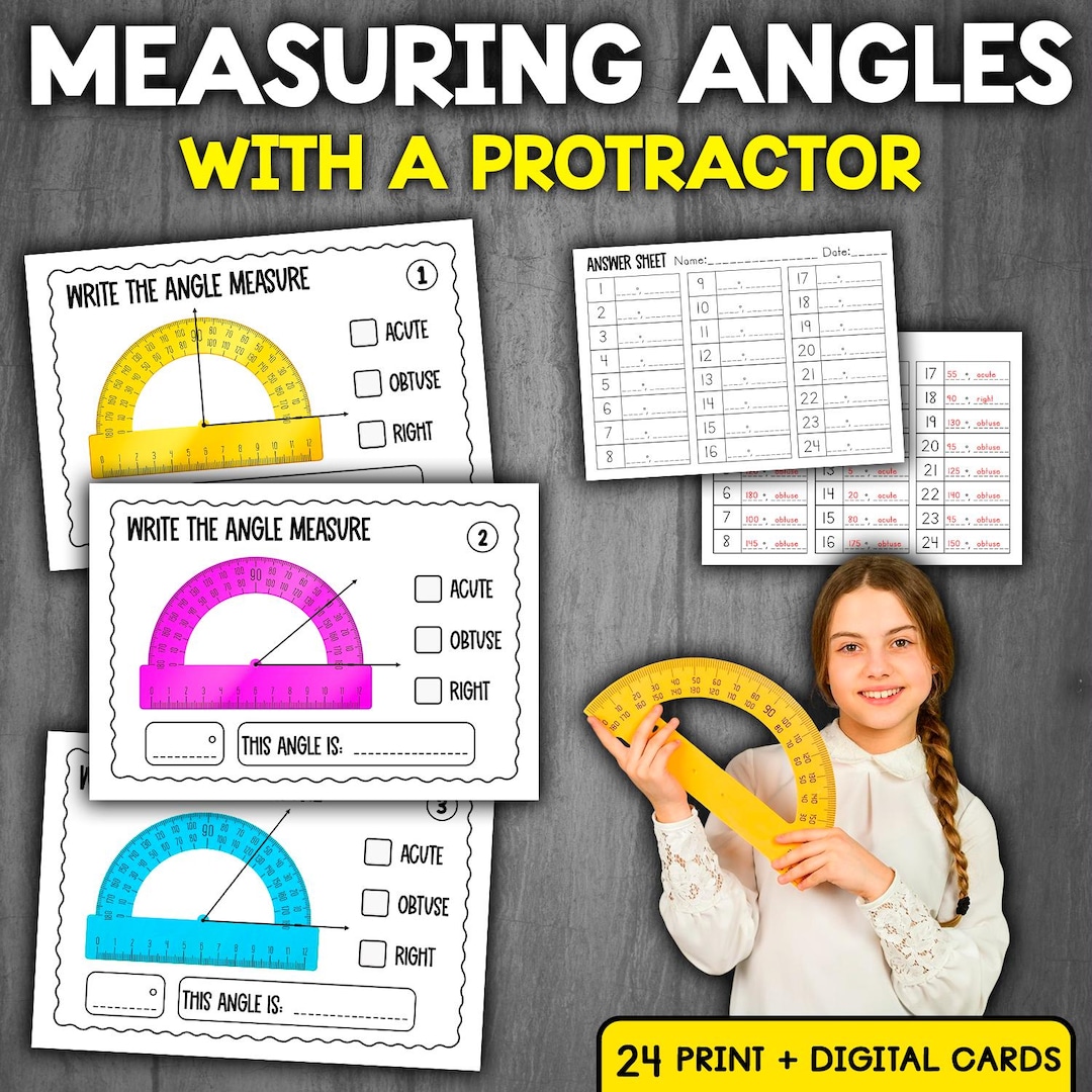 Measuring Angles With a Protractor Task Cards Activity | Acute Obtuse ...