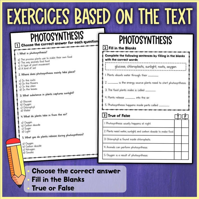PHOTOSYNTHESIS Reading Comprehension + Worksheets | Cellular ...