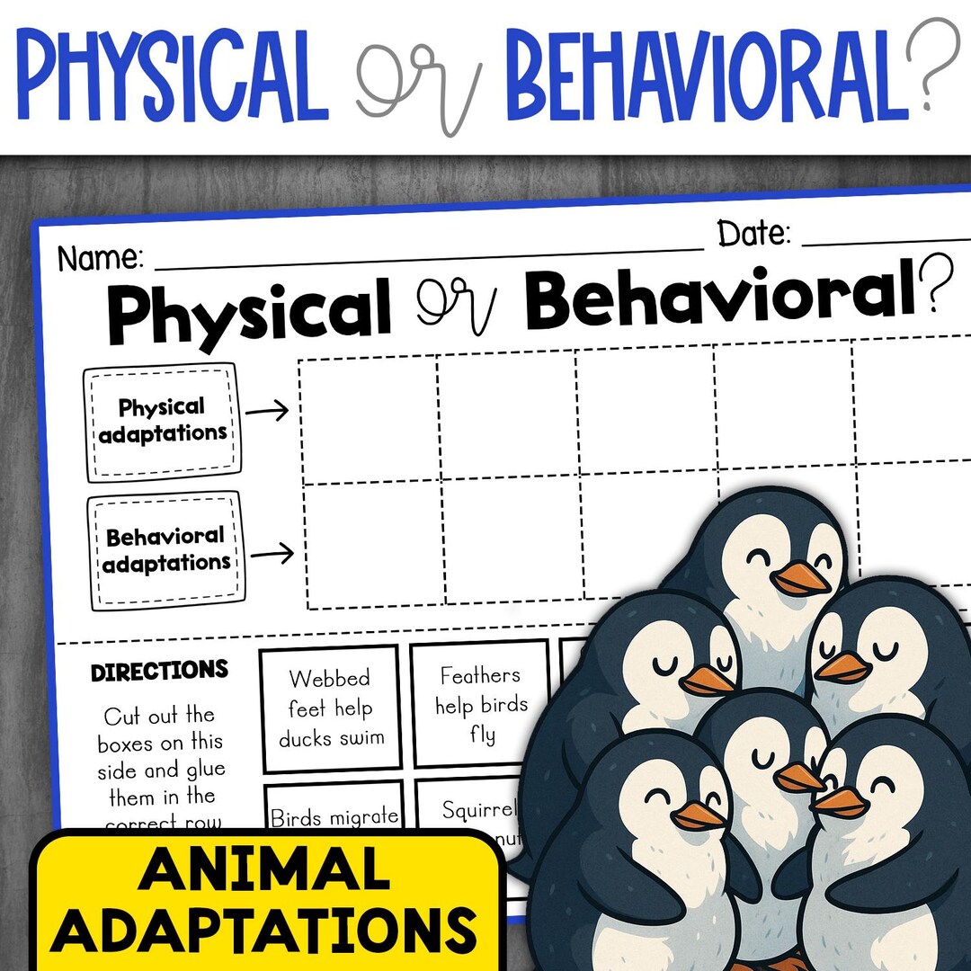 Animal Adaptations Behavior Activity Cut & Paste Worksheet | Sorting ...