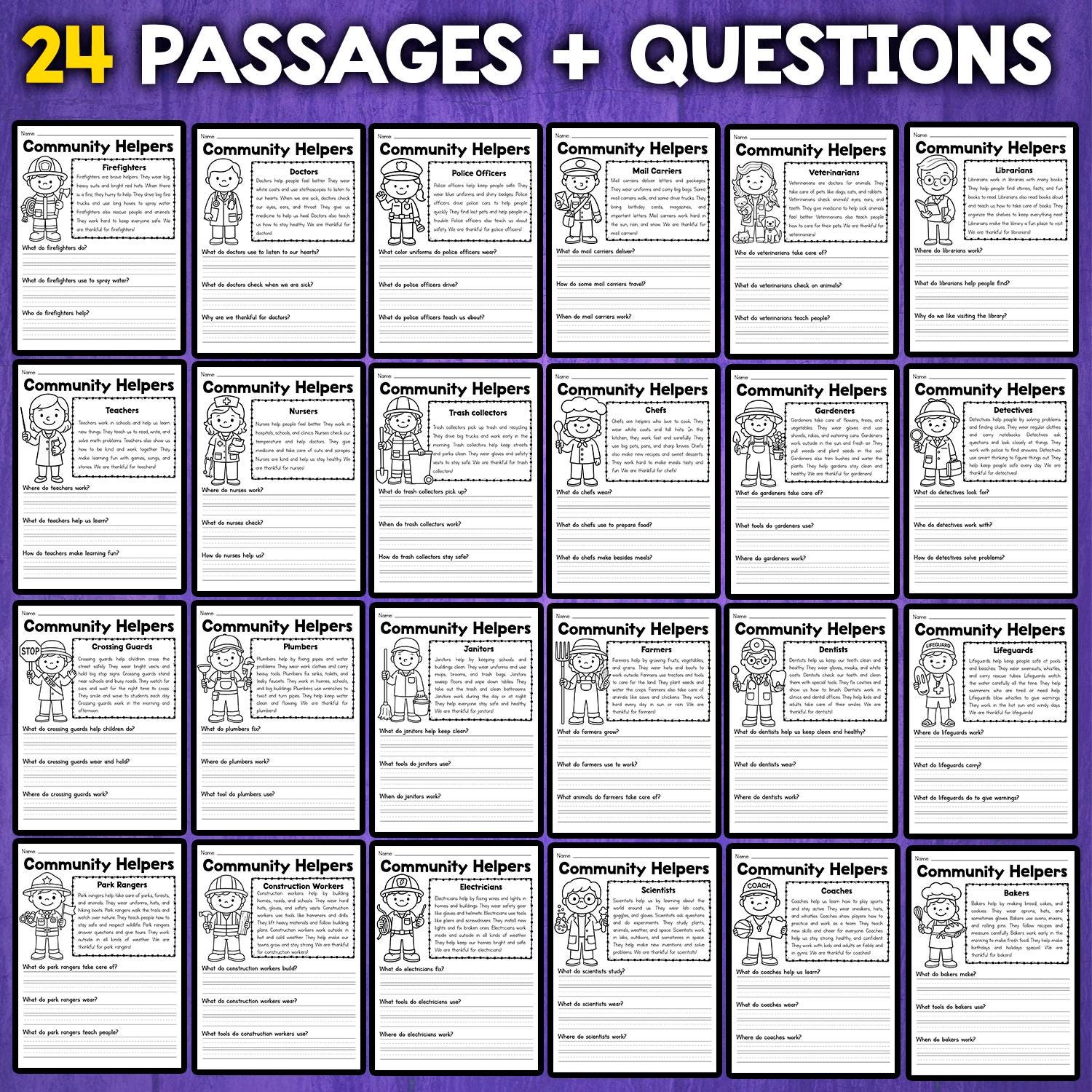 Community Helpers Reading Comprehension Passages + Questions ...