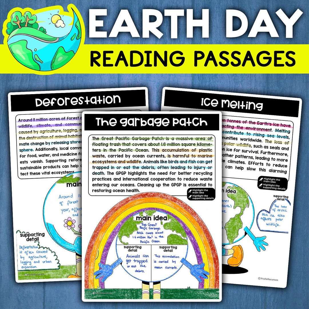 Earth Day Reading Comprehension Passages | Graphic Organizers, Main ...