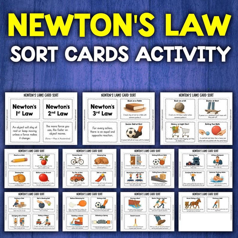 Newton's Laws of Motion Card Sort | Force and Motion Card Sort Activity ...