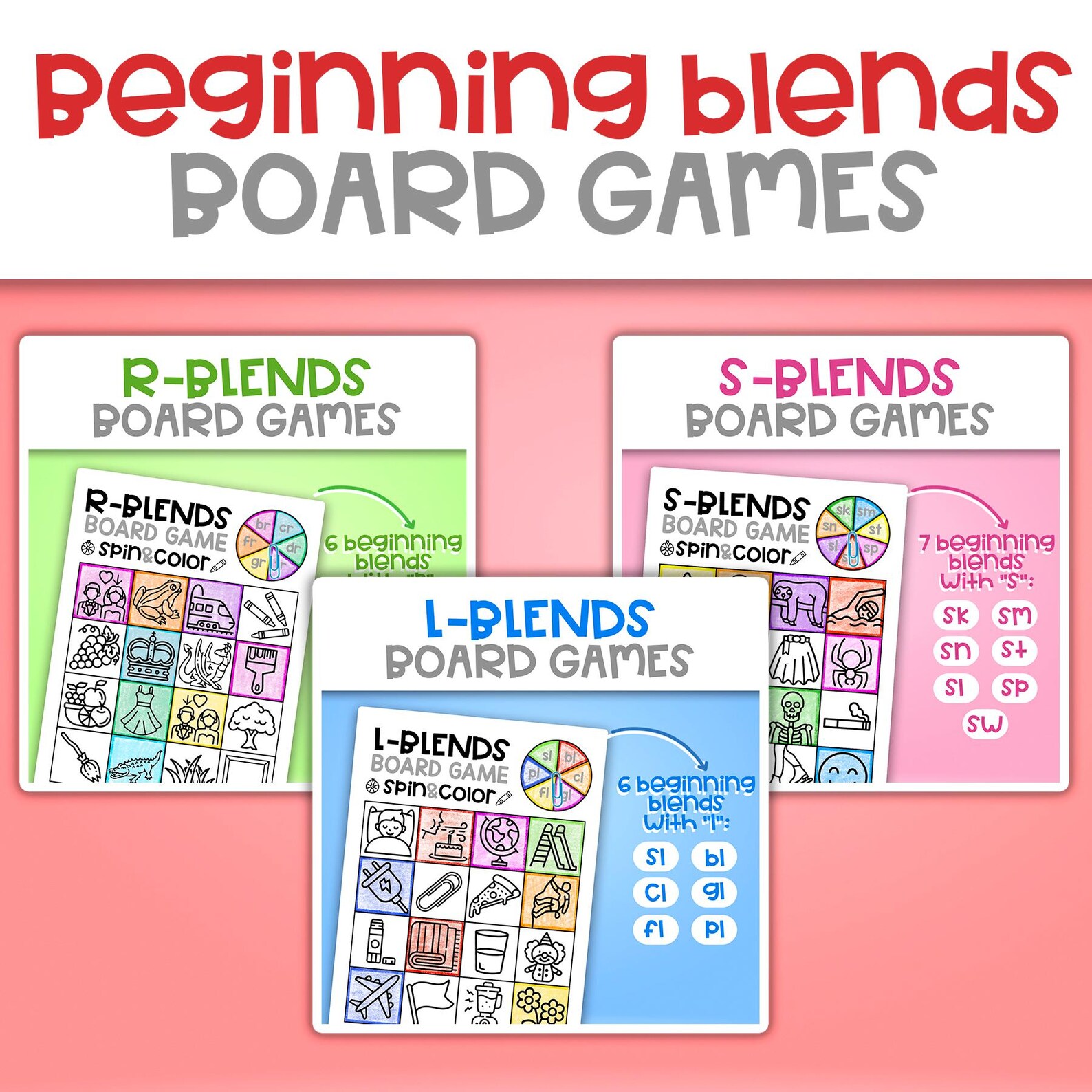 Beginning Blends Board Games Reading and Phonics Homeschooling Reading ...