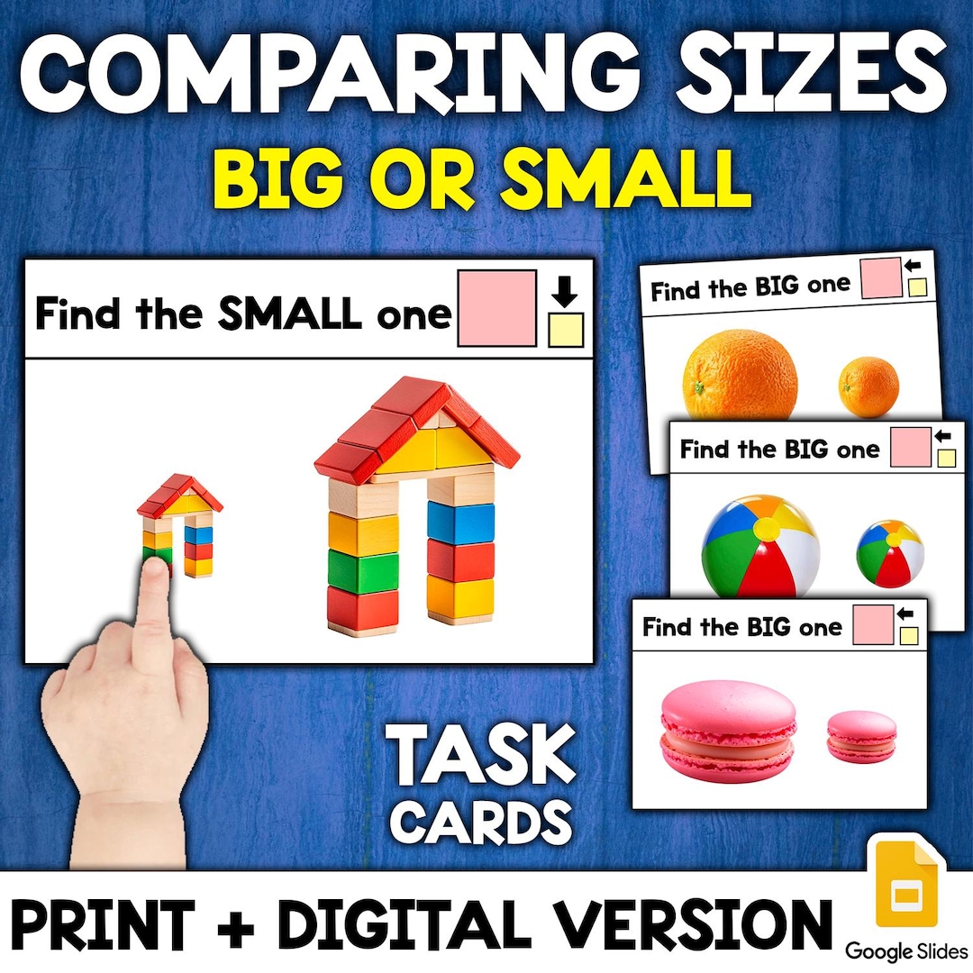 Comparing Sizes Task Cards | Big and Small Sorting Activity | Sort by ...