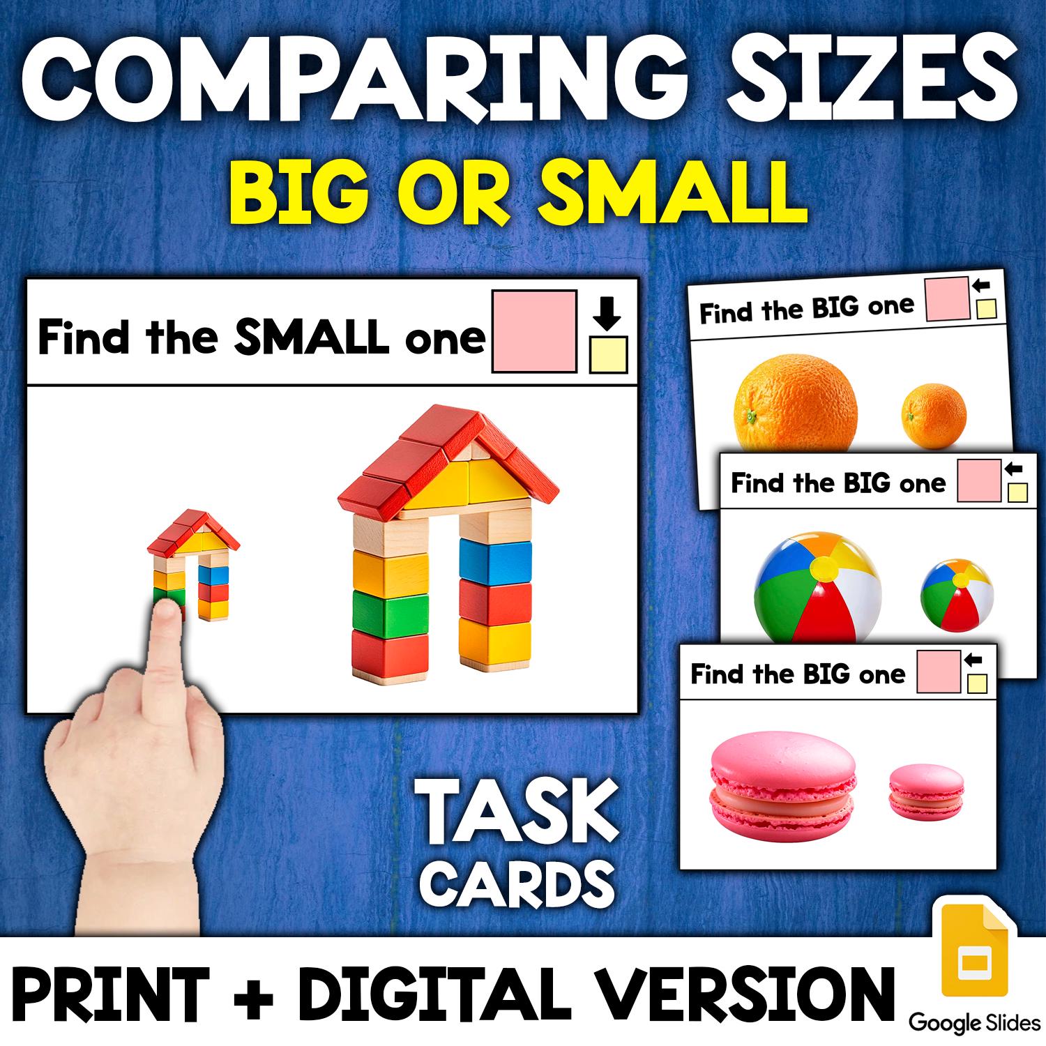 Comparing Sizes Task Cards | Big and Small Sorting Activity | Sort by ...