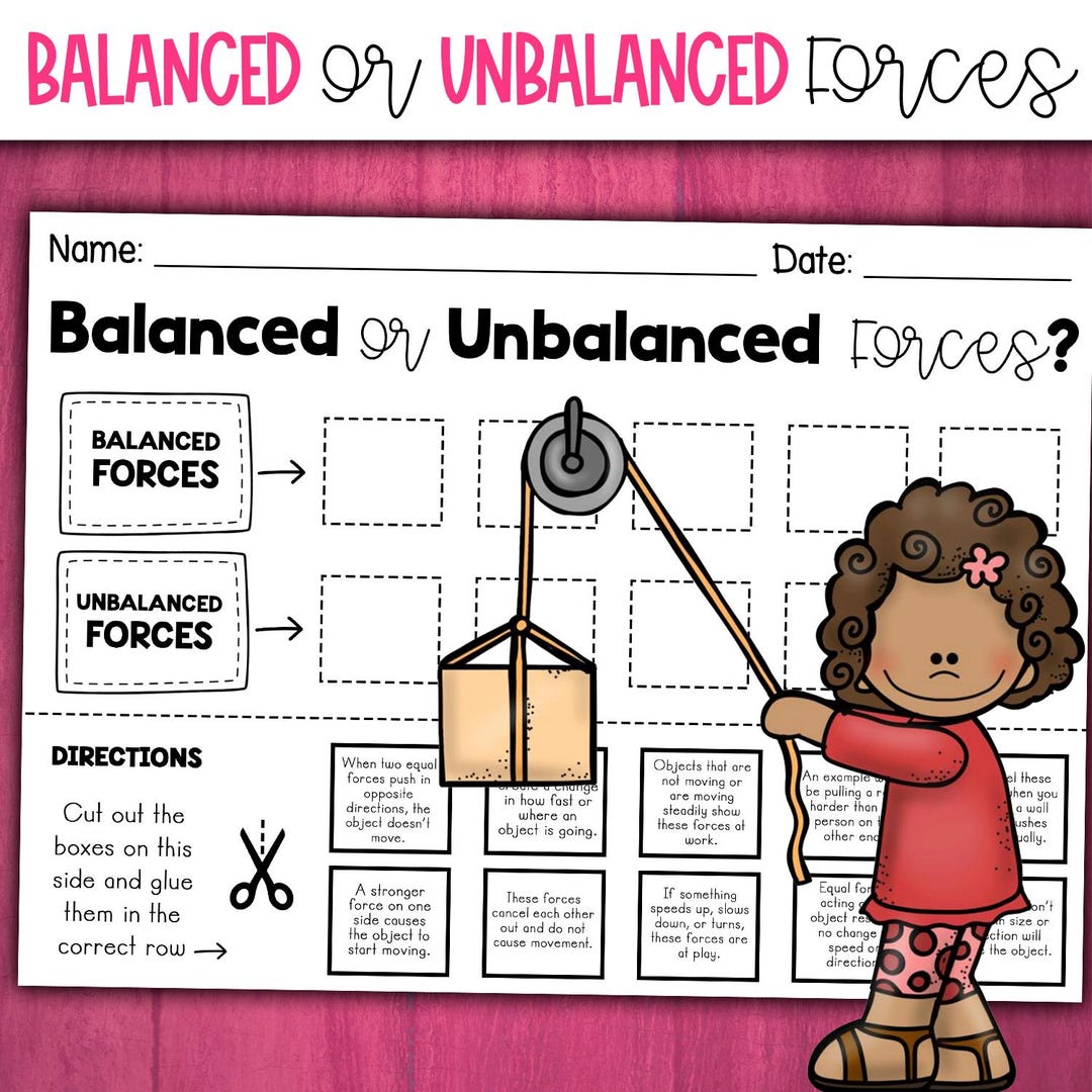 Balanced and Unbalanced Forces Sorting Activity | Cut & Paste Worksheet ...