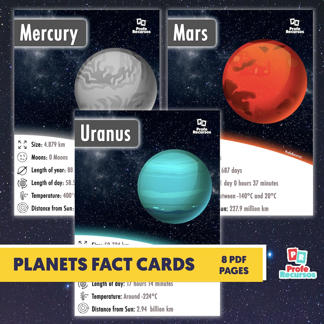 Planets Information Cards in ENGLISH - Etsy