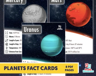 Planets Information Cards in ENGLISH - Etsy