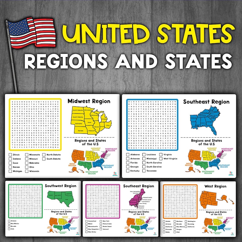 US Regions Activity | Regions + States Word Search Puzzles | USA ...