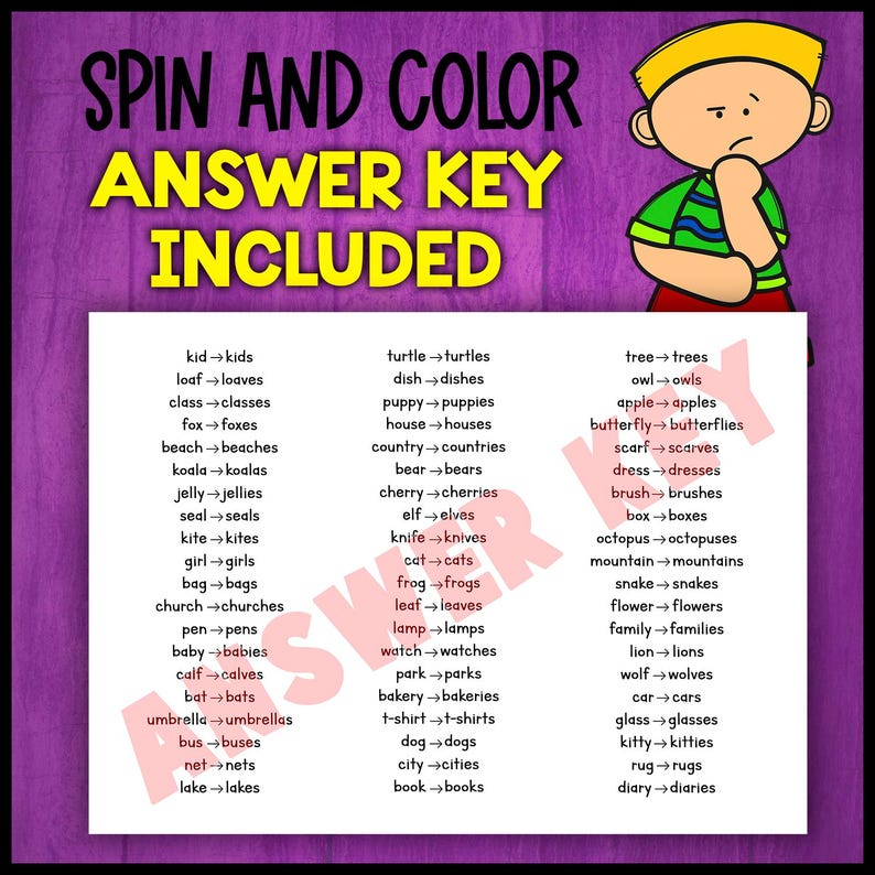 Singular and Plural Nouns Activity | Plural Nouns Worksheet | Spin and ...