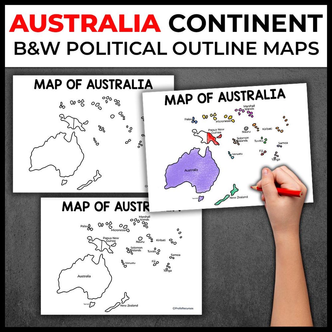 Blank Map of Australia | B&W Australia Map | Outlines Blank Map of ...